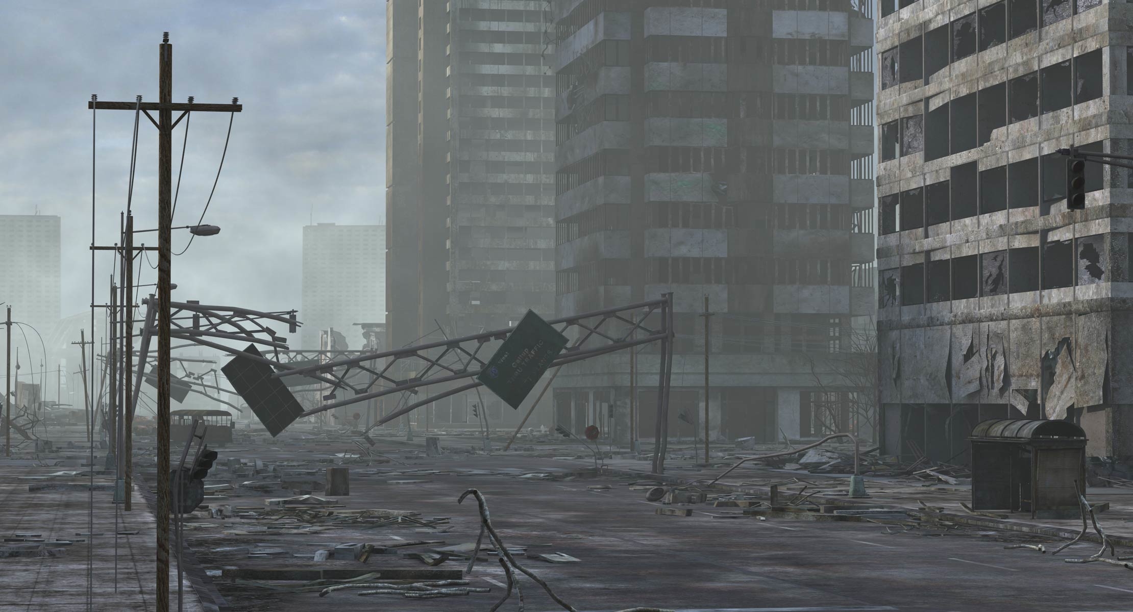 3d model of ruined city destroyed buildings