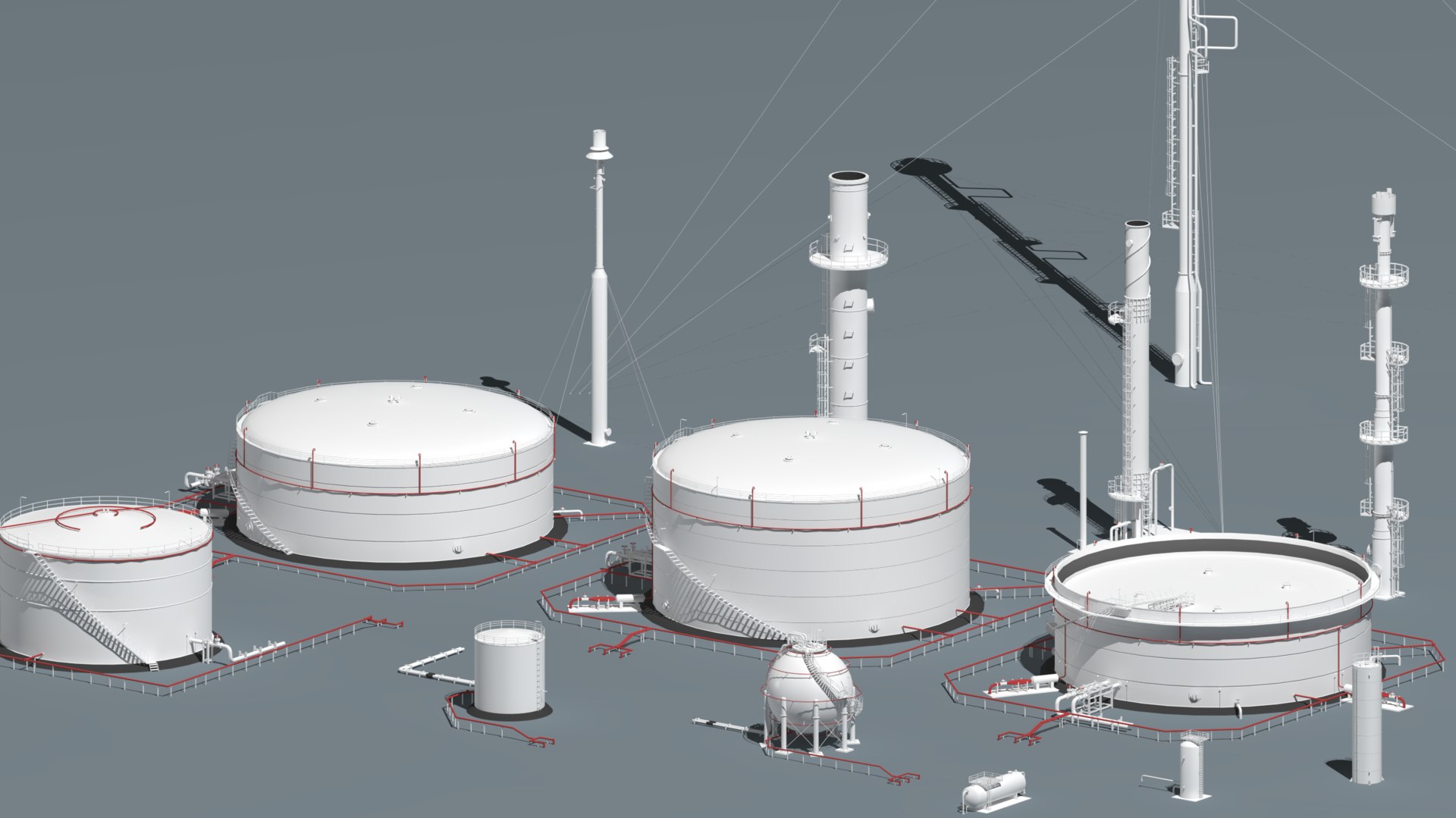 3D oil tanks flare stacks model - TurboSquid 1572547