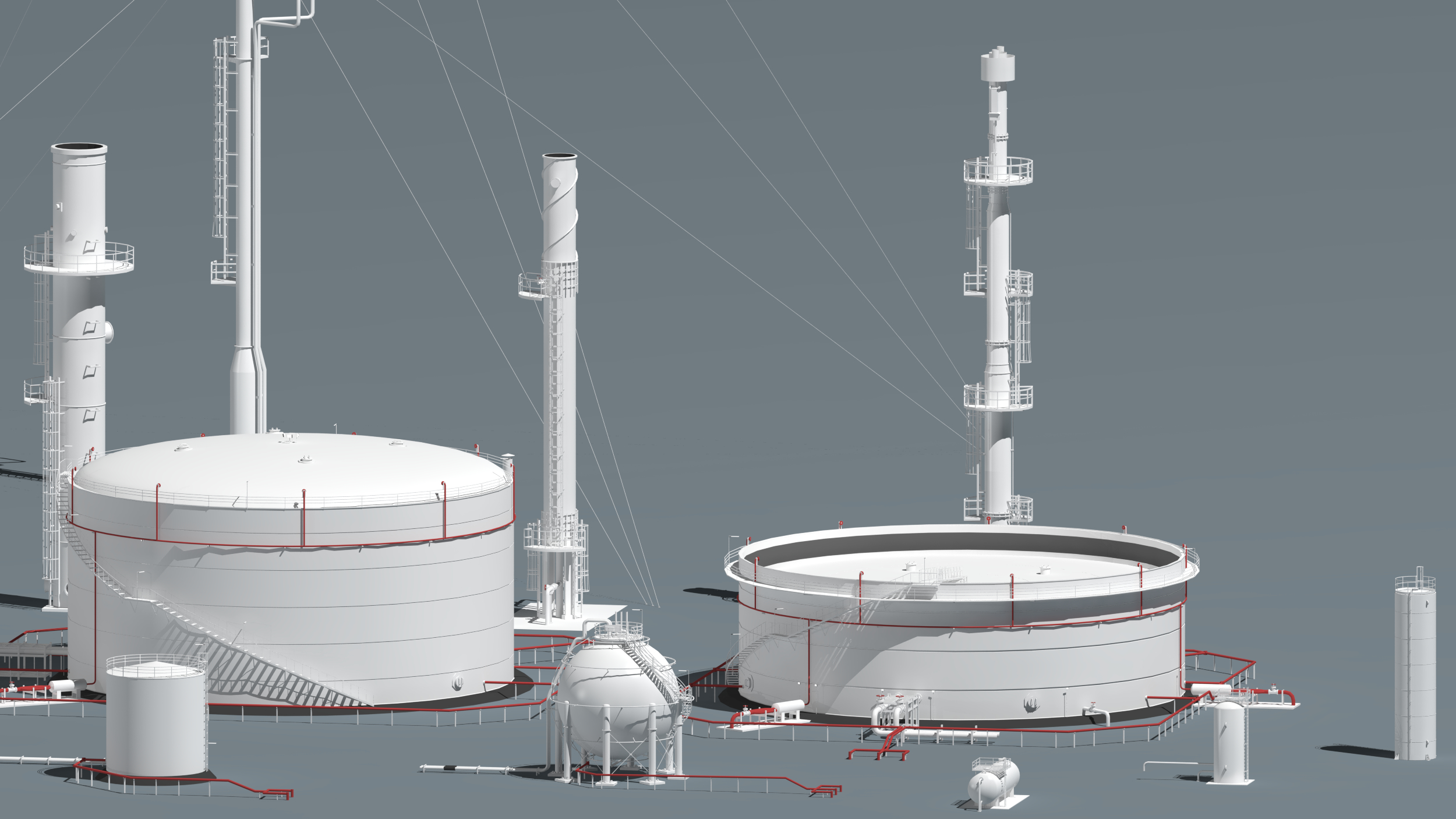 3D oil tanks flare stacks model - TurboSquid 1572547
