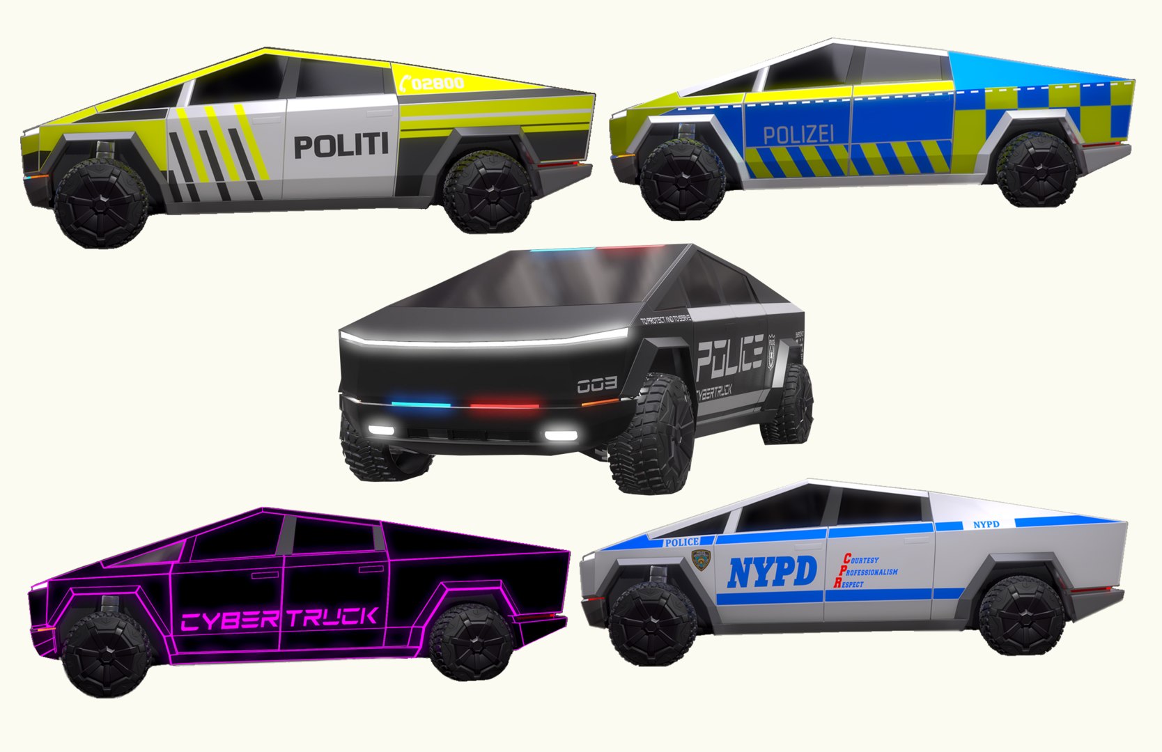 Tesla Cybertruck Police Pack 5 assets3Dモデル - TurboSquid 1565236