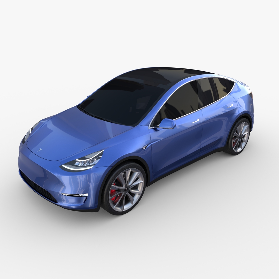 modelo 3d Tesla Model Y RWD Azul con chasis - TurboSquid 1583303