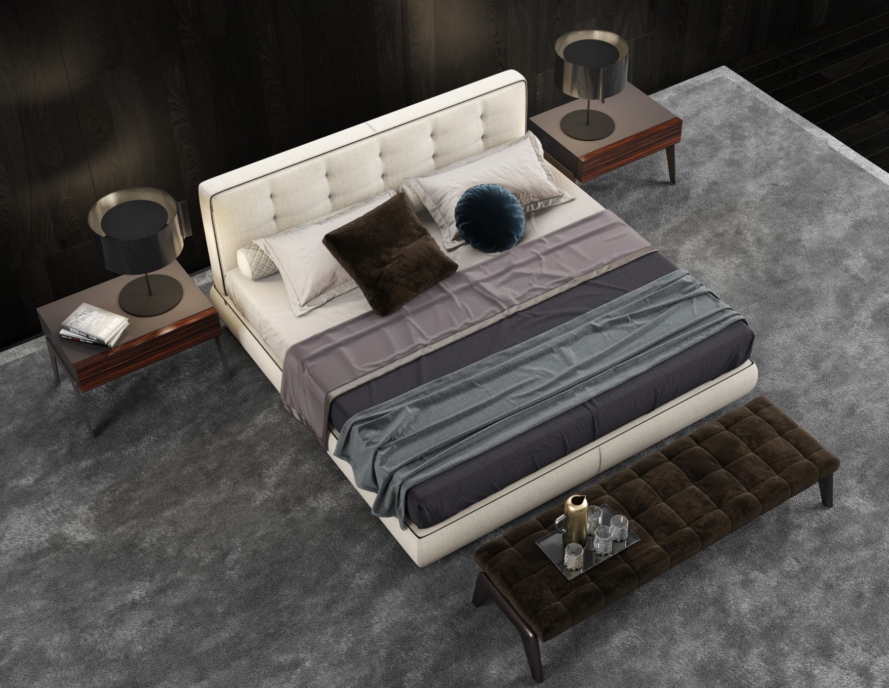 3D minotti bed bench table lamp model - TurboSquid 1585015