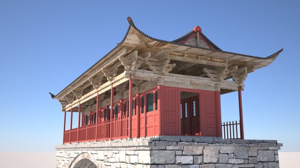 chinese temple bridge 3d model