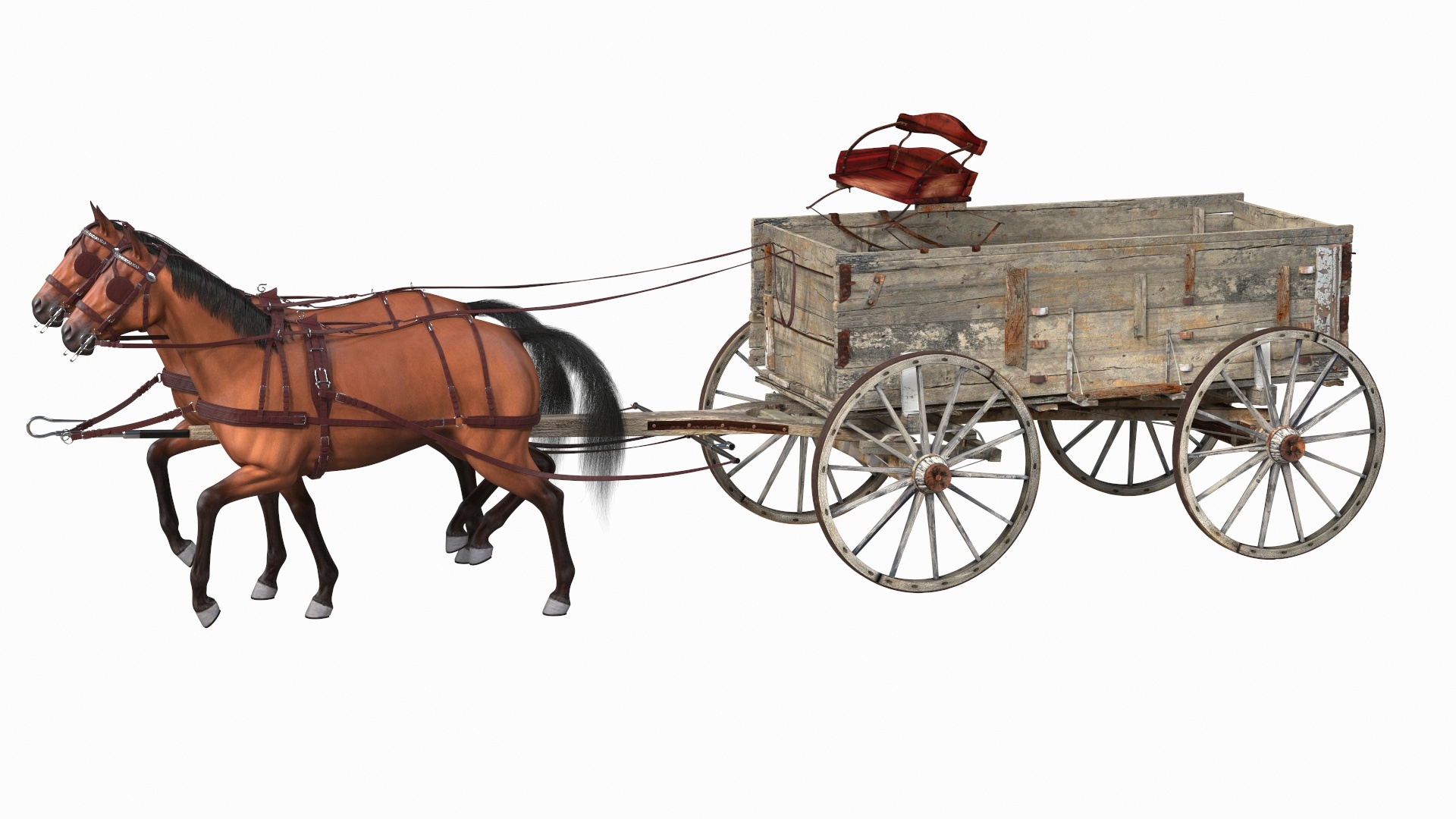 Pair horses pulling wagon model - TurboSquid 1598080