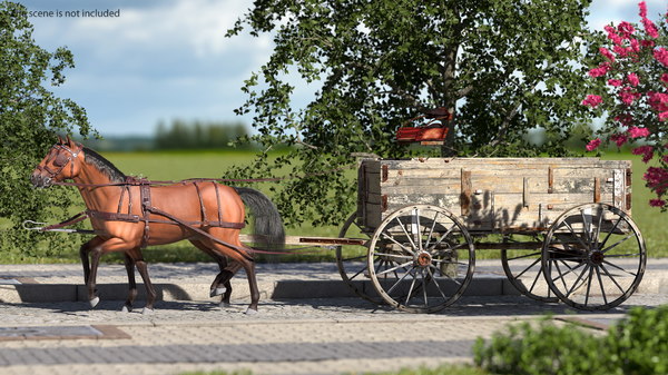 Pair horses pulling wagon model - TurboSquid 1598080