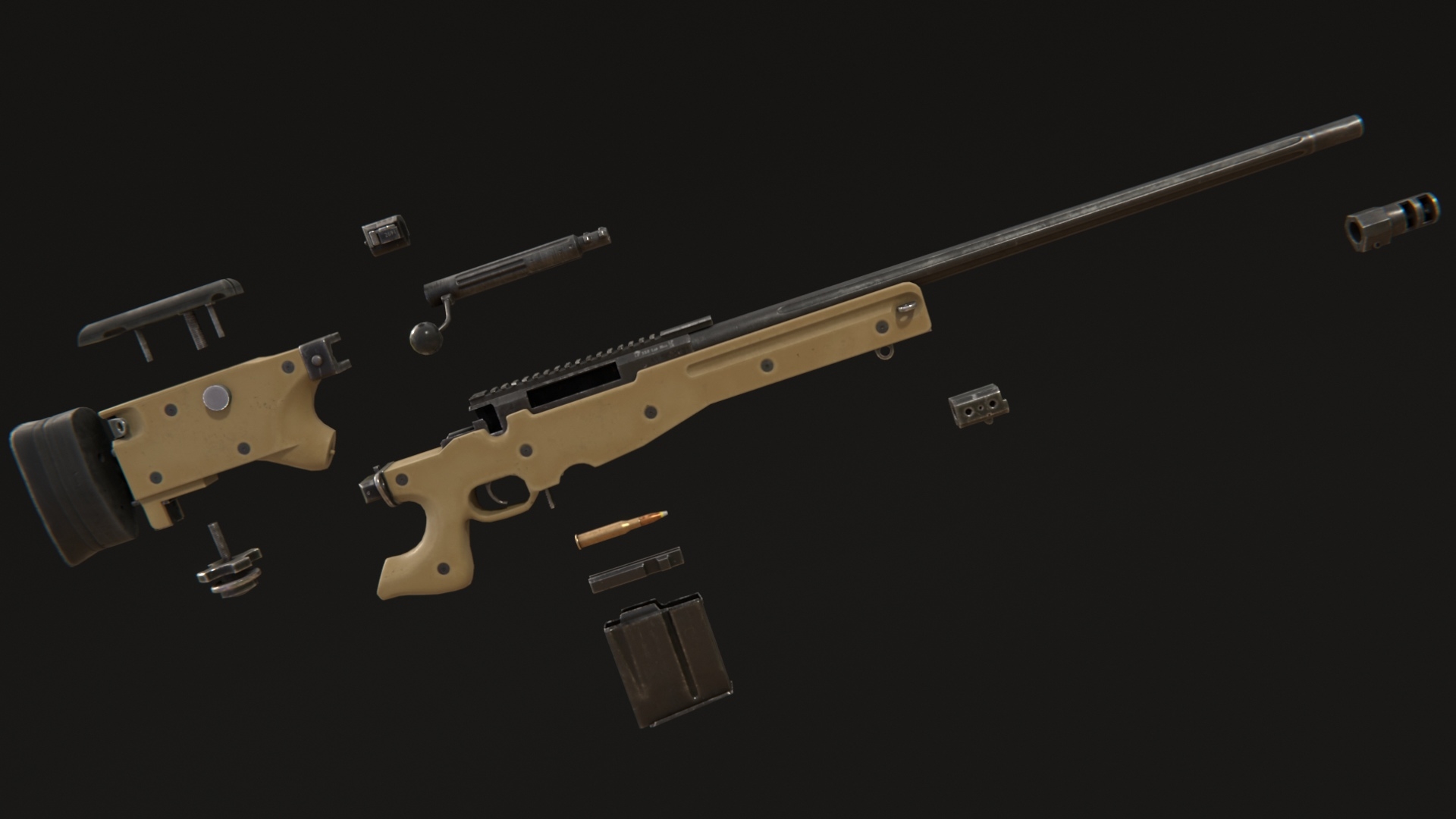 AWMアキュラシーインターナショナルL96A3、北極戦争.338ラプアマグナム-砂の色。スコープなし3Dモデル - TurboSquid ...