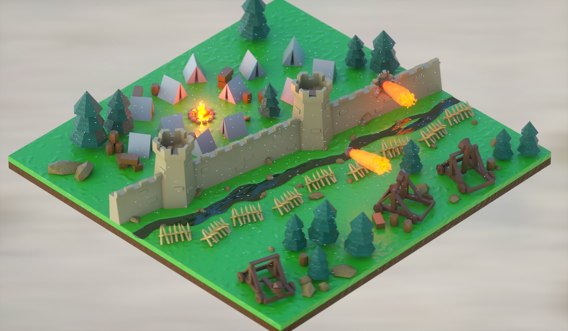 modèle 3D de Mur de château médiéval isométrique low-poly - TurboSquid ...