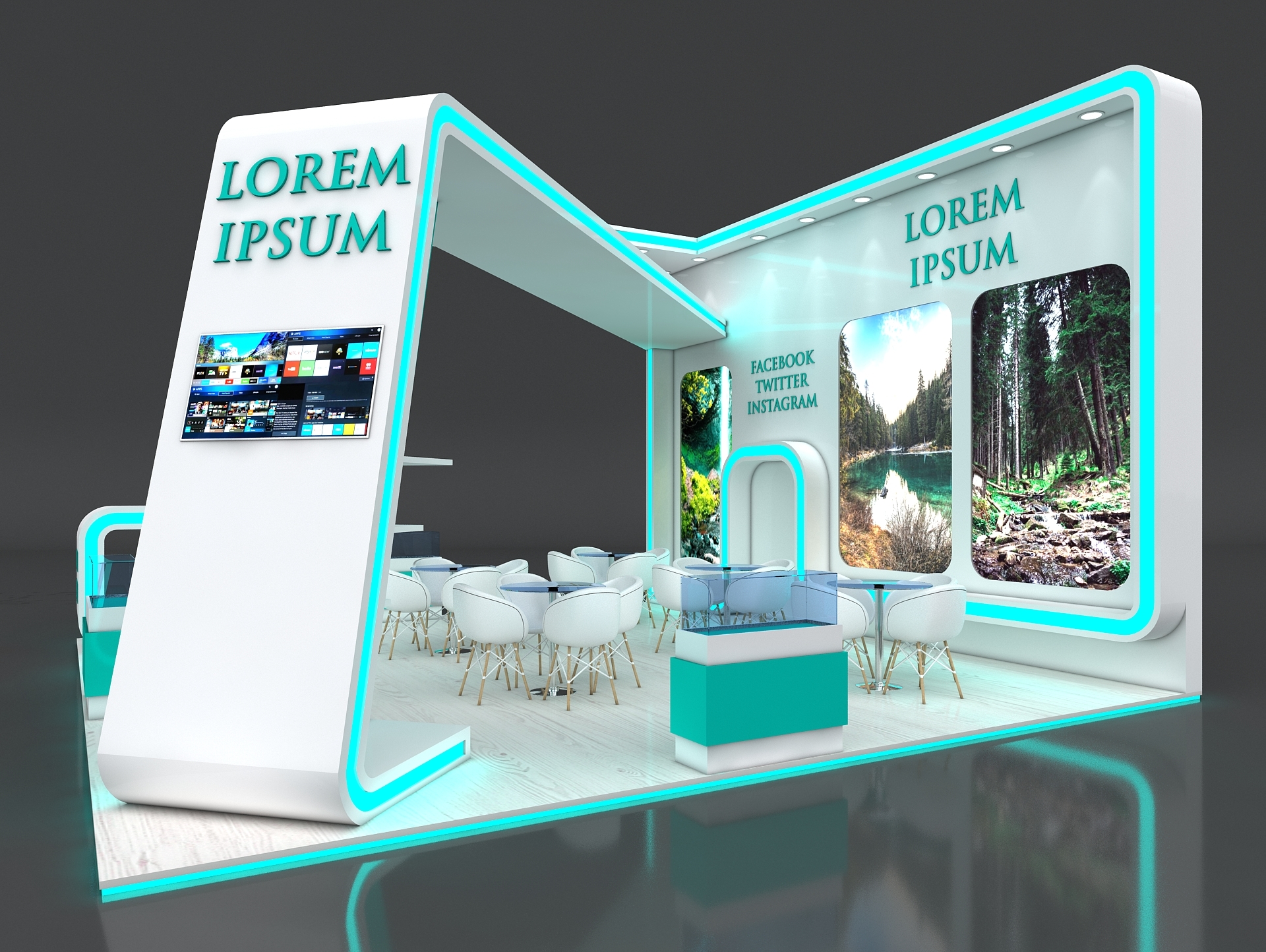 modelo 3d Stand de exposición Stand 7x7m Alto 450 cm 3 Laterales ...