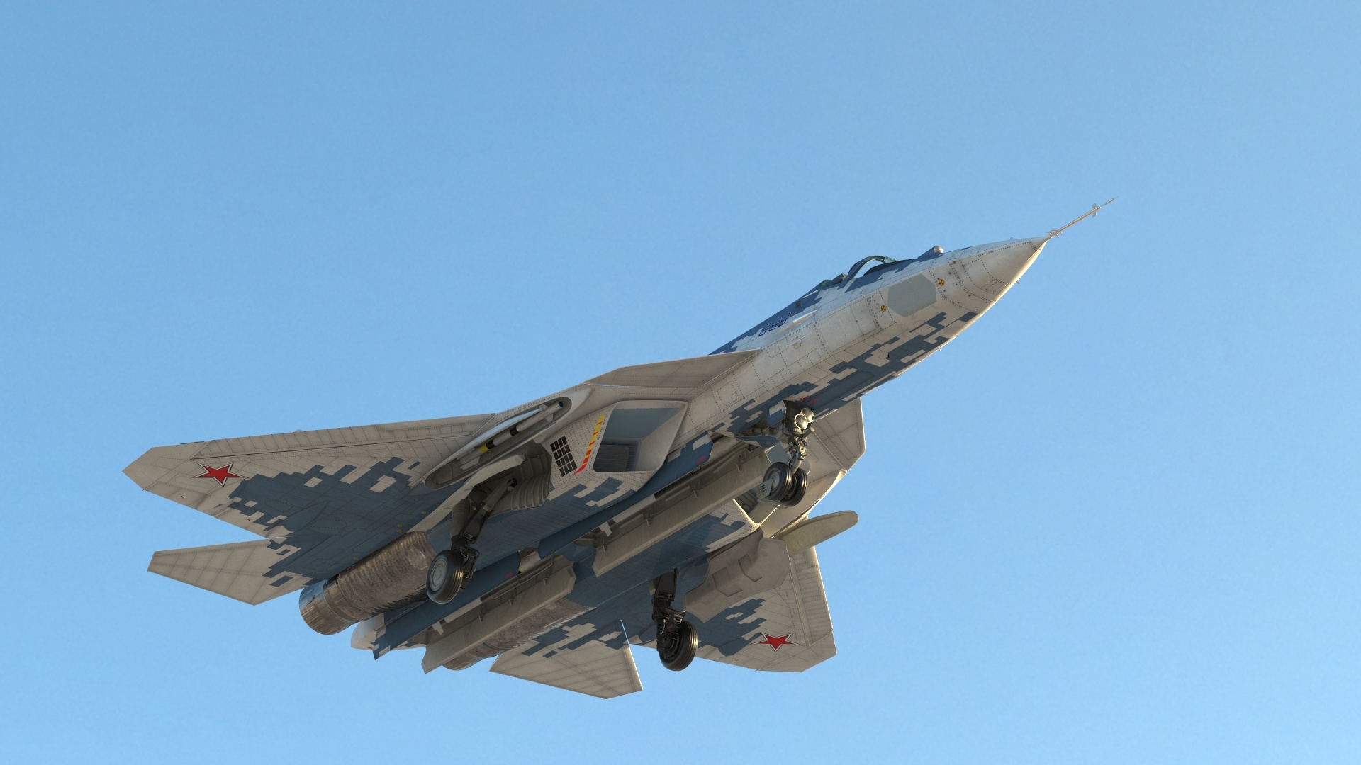 3D модель SU 57 Stealth Jet Fighter Pixel Camouflage Rigged ...