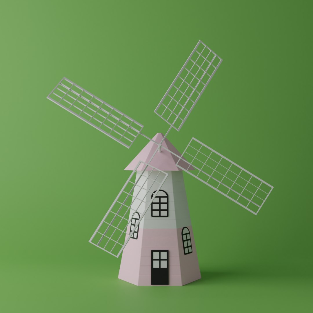 3D cartoon pink windmill - TurboSquid 1624296