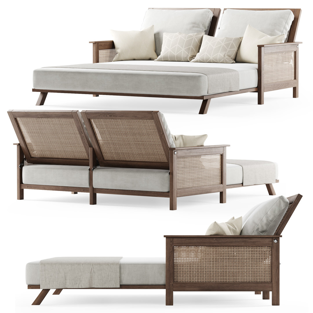 3D wooden double sunbed - TurboSquid 1634312