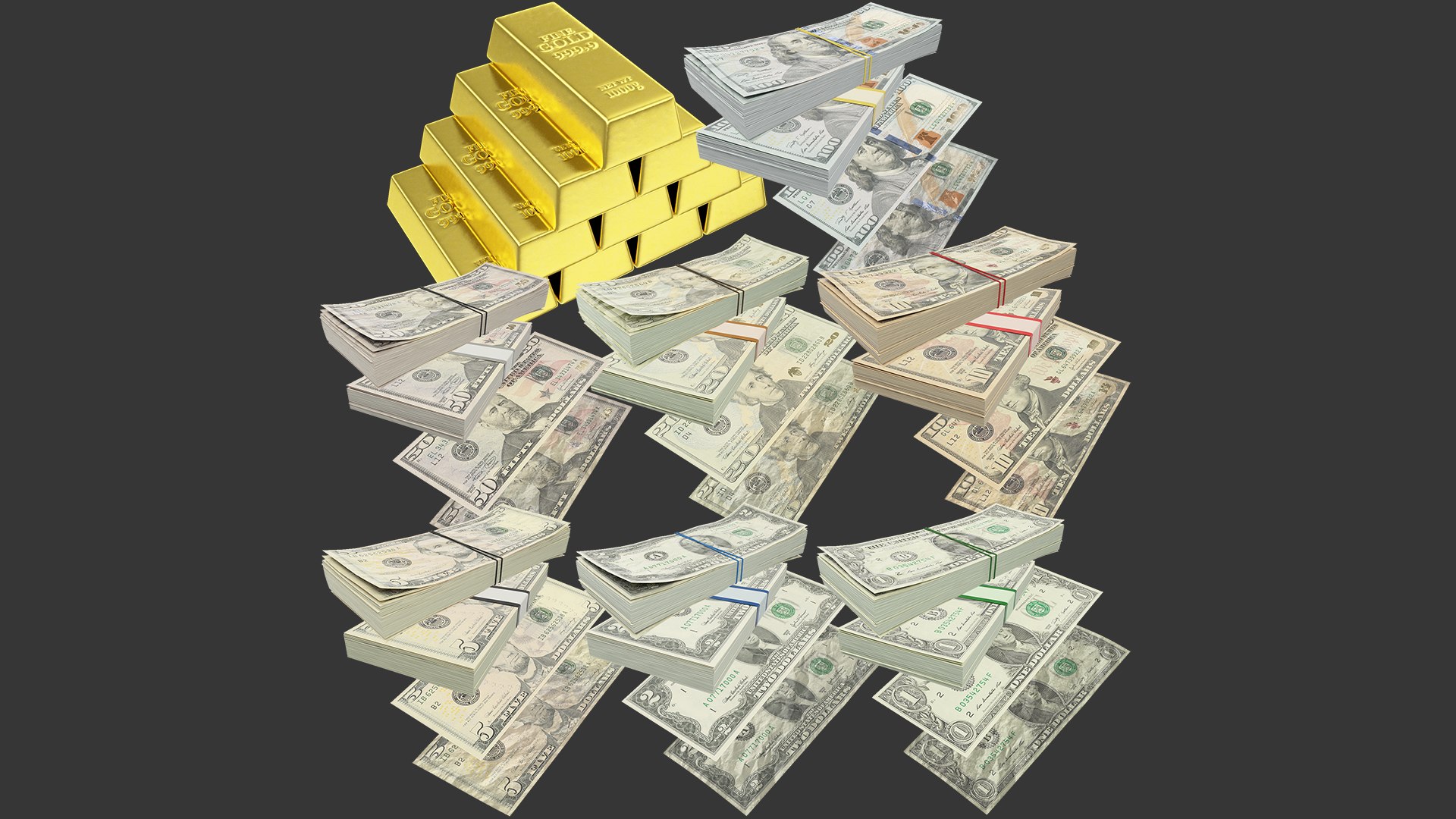 Dollars v2 money gold 3D model - TurboSquid 1636758