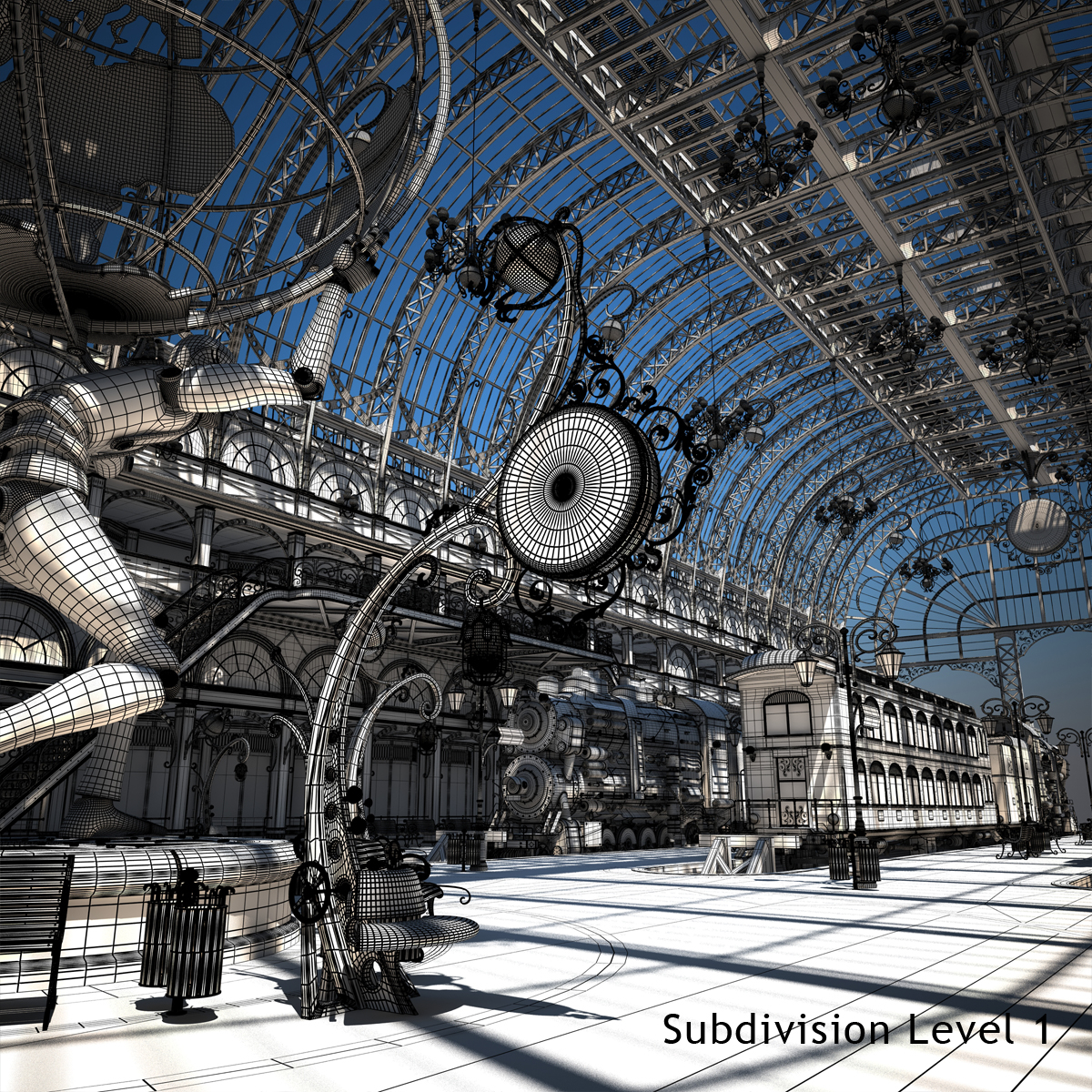 3D old train station interior model - TurboSquid 1636928