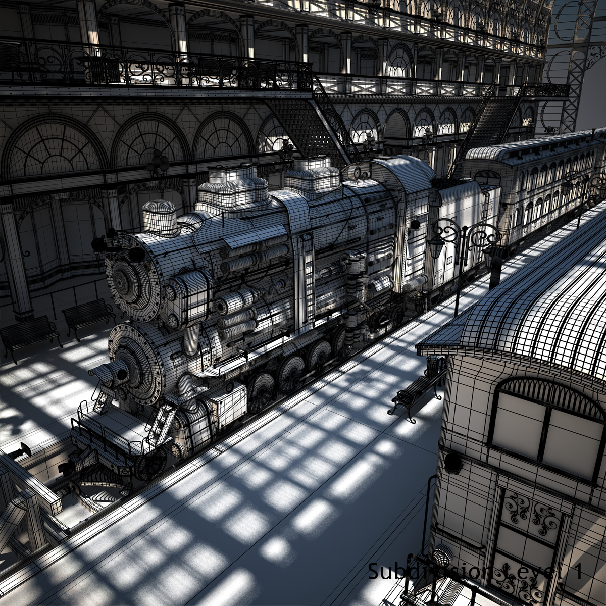 3D old train station interior model - TurboSquid 1636928