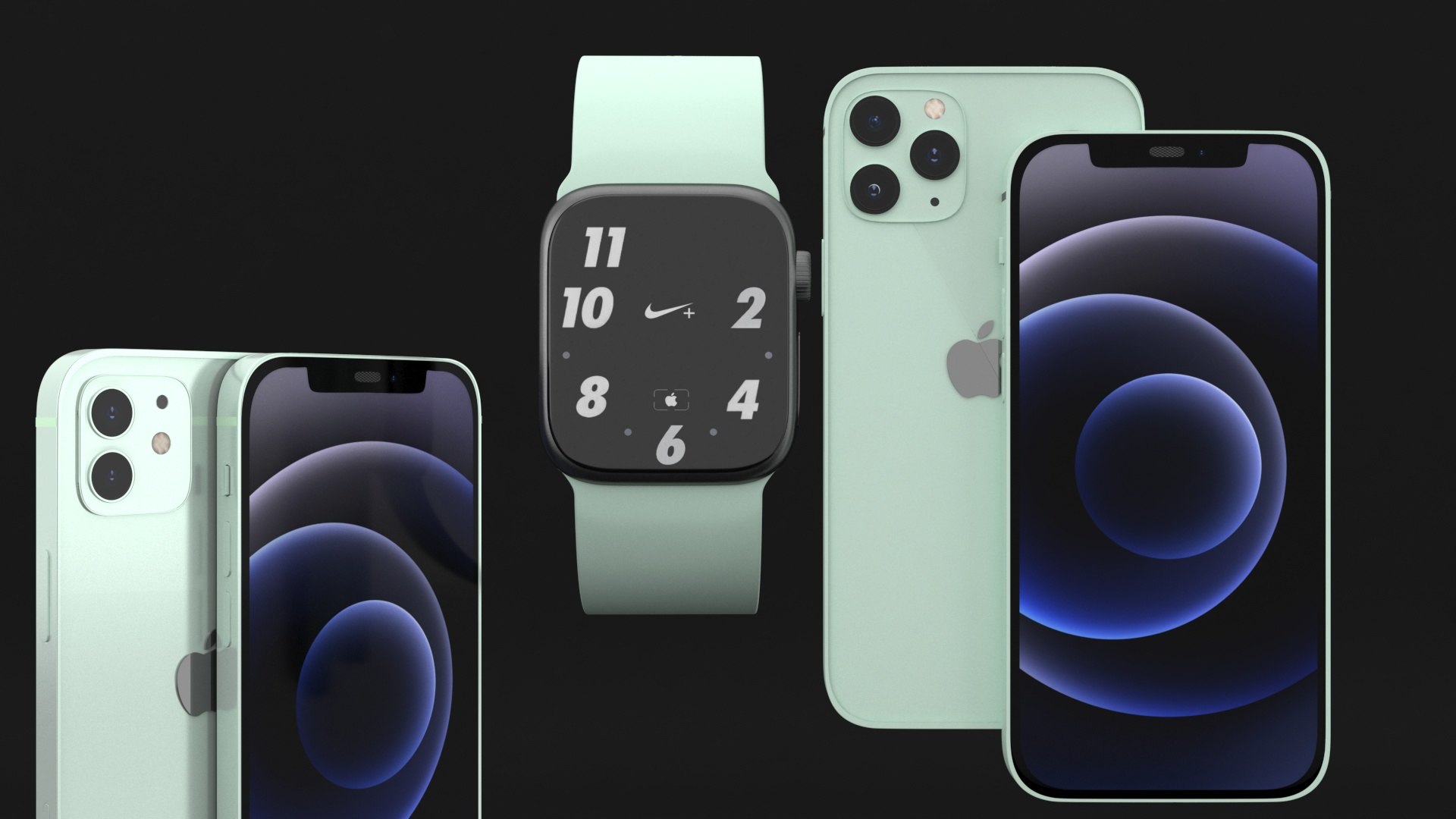 modelo 3d colección iphone 12 con apple watch 6 verde - TurboSquid 1640006