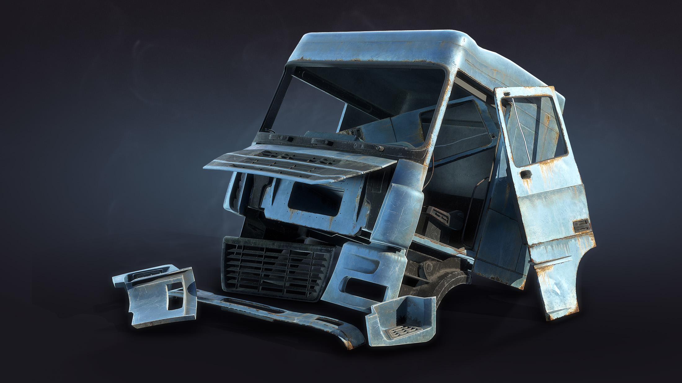 3D rusty semi-trailer truck cab - TurboSquid 1642999