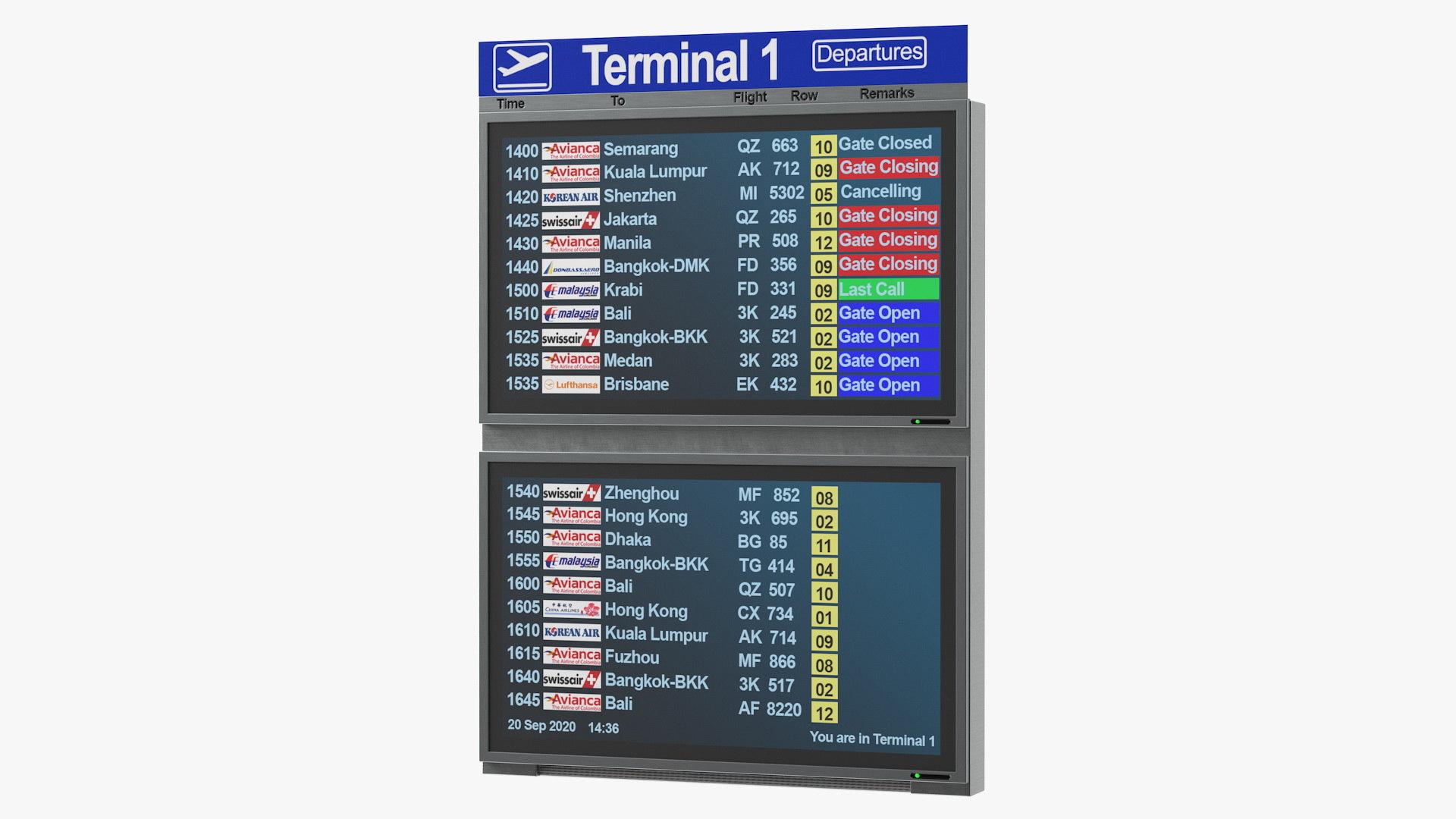 Flight board information display 3D model - TurboSquid 1645665