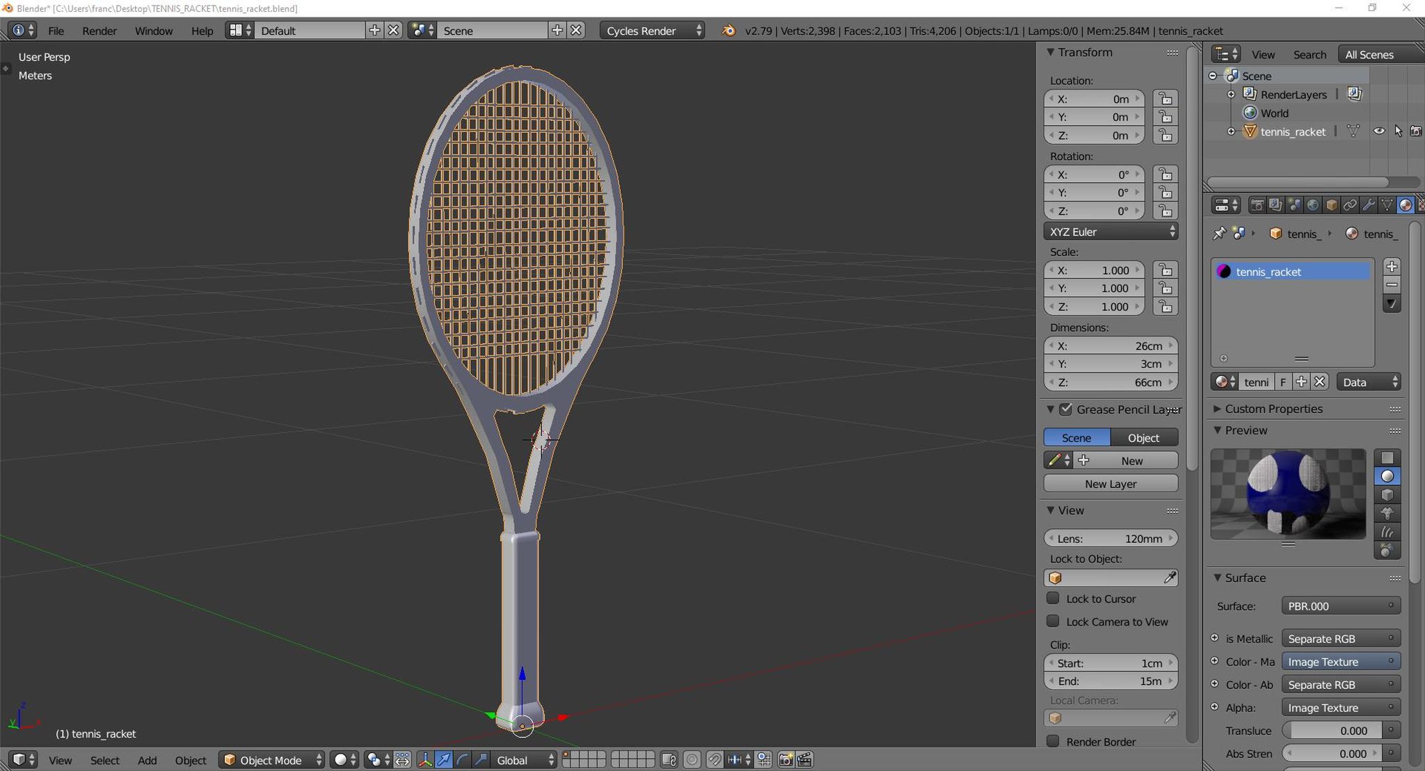 3d model tennis racket