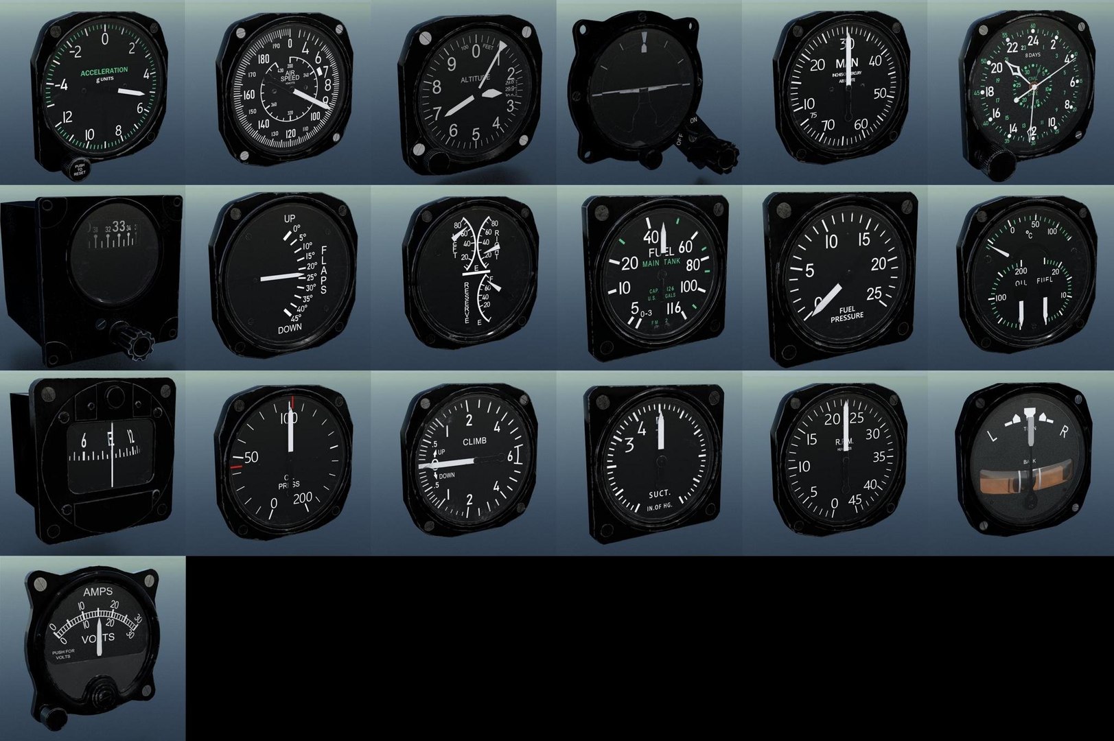Asset pack flight instruments 3D model - TurboSquid 1642278